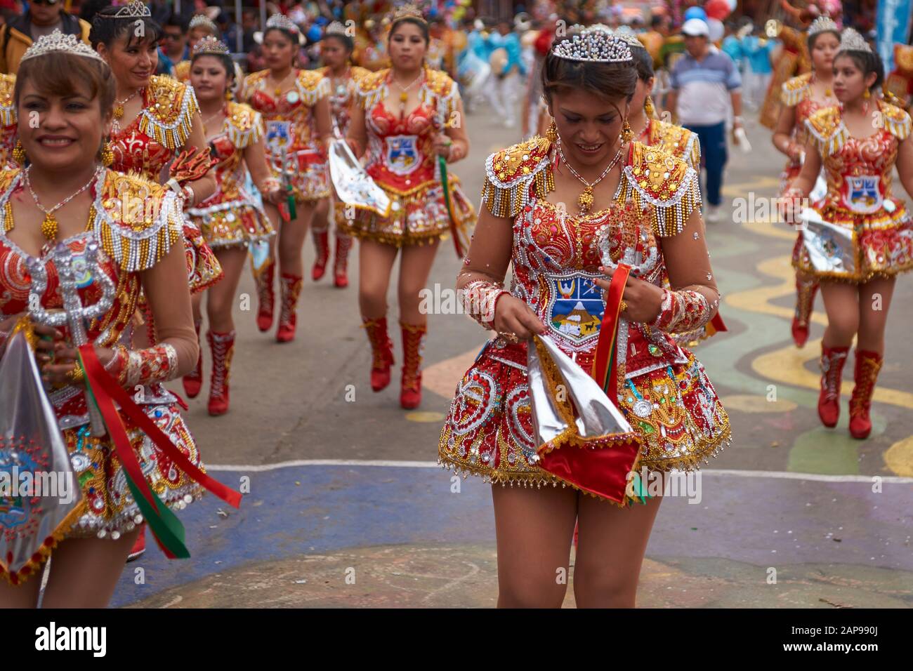 Diablada dancers in ornate costumes parade through the mining city of ...