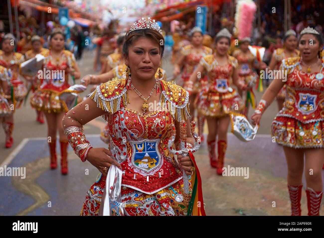 Diablada dancers in ornate costumes parade through the mining city of ...