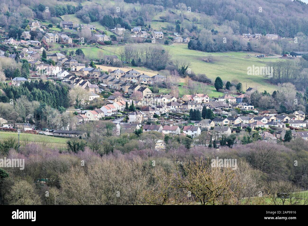 The village of Rowsley in the Wye valley, Peak district, England, on a ...