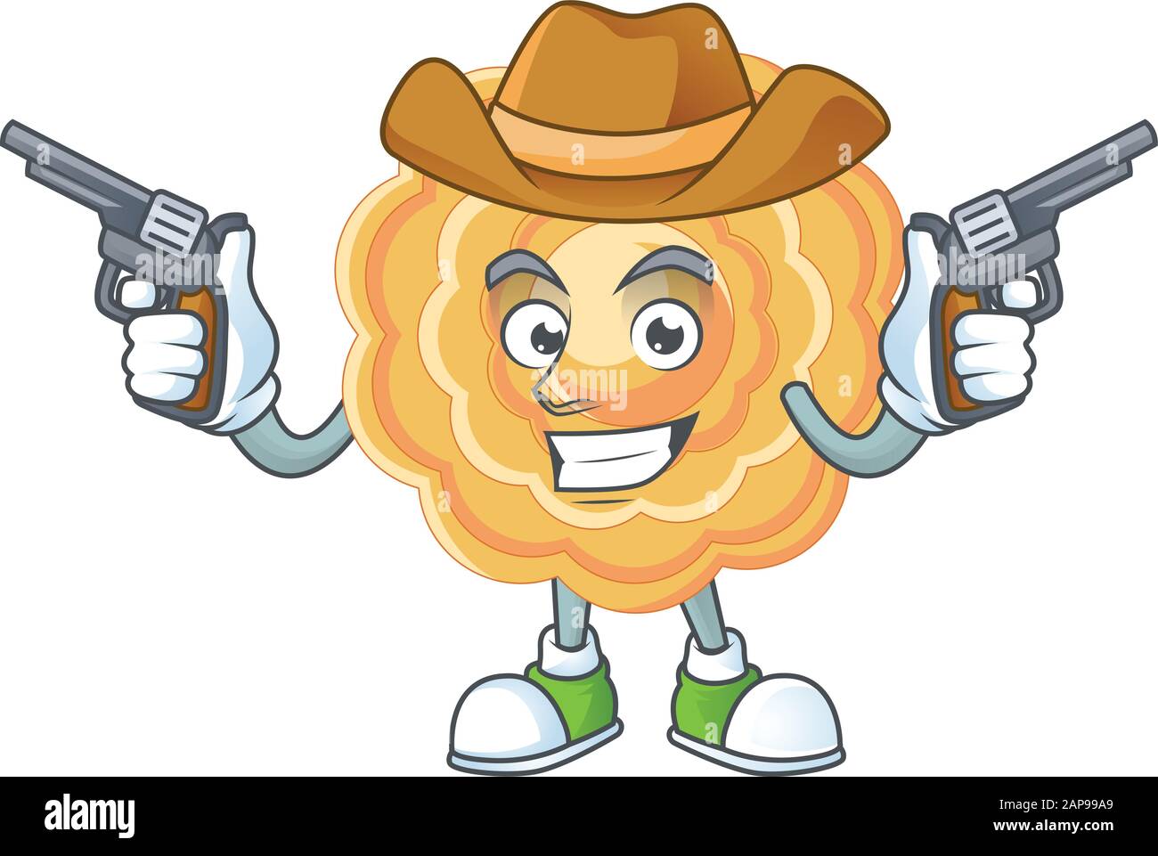 Confident chinese mooncake Cowboy cartoon character holding guns Stock ...
