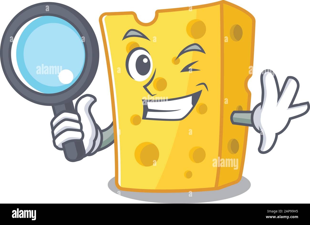 Cool and Smart emmental cheese Detective cartoon mascot style Stock ...