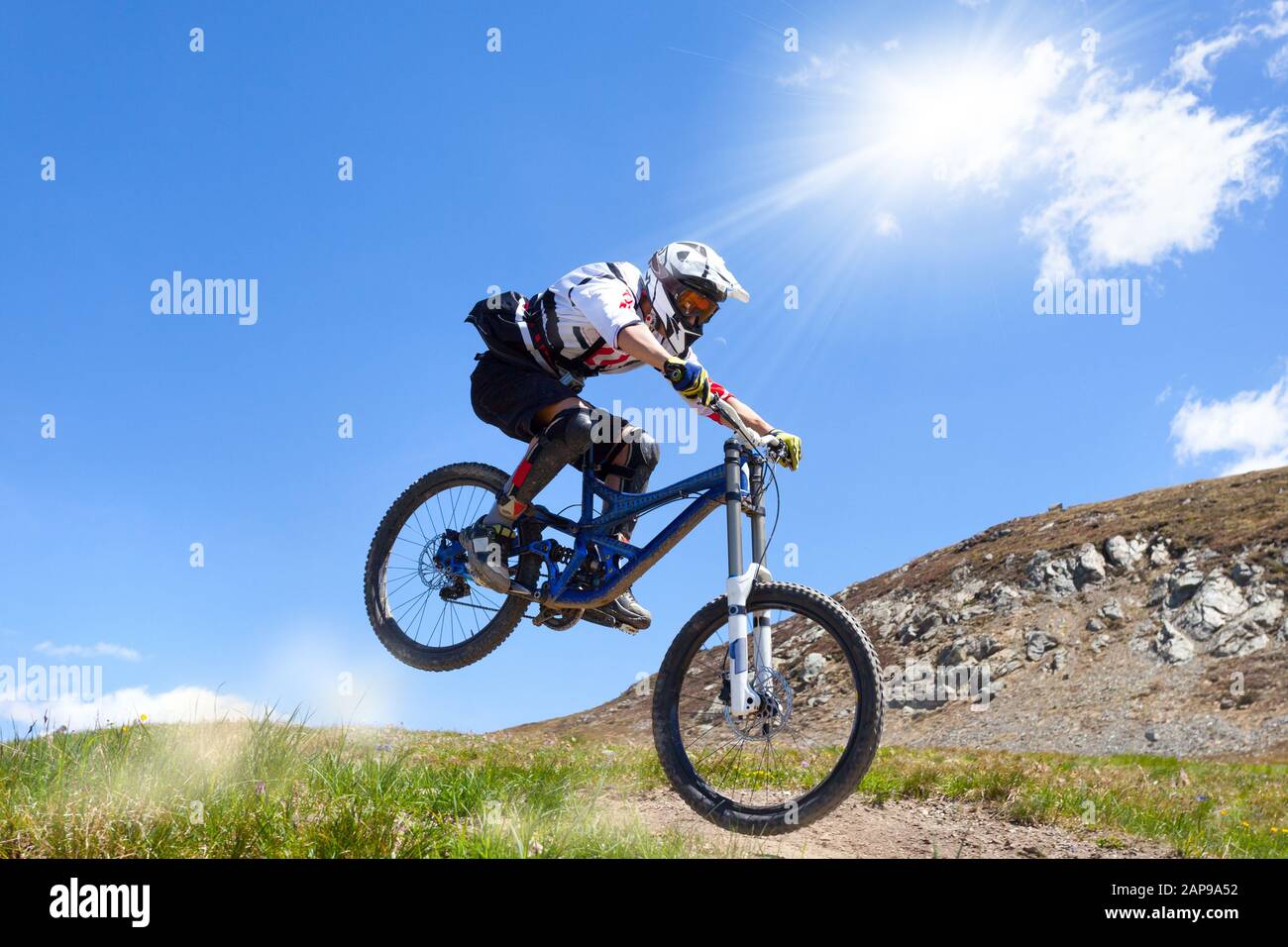 descent with mountain bike on a trail in the mountains Stock Photo - Alamy