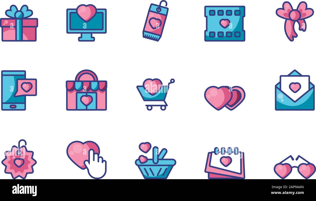 Icon set design of Love valentines day wedding passion romantic ...