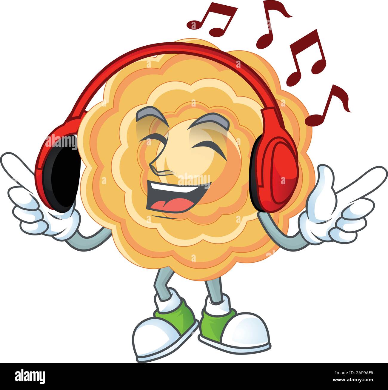 Listening music chinese mooncake mascot cartoon character design Stock ...
