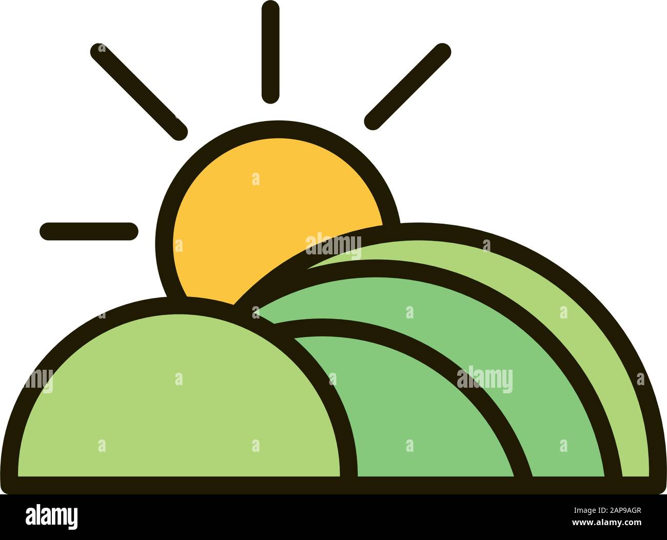 hills field sun landscape nature drawing vector illustration Stock ...