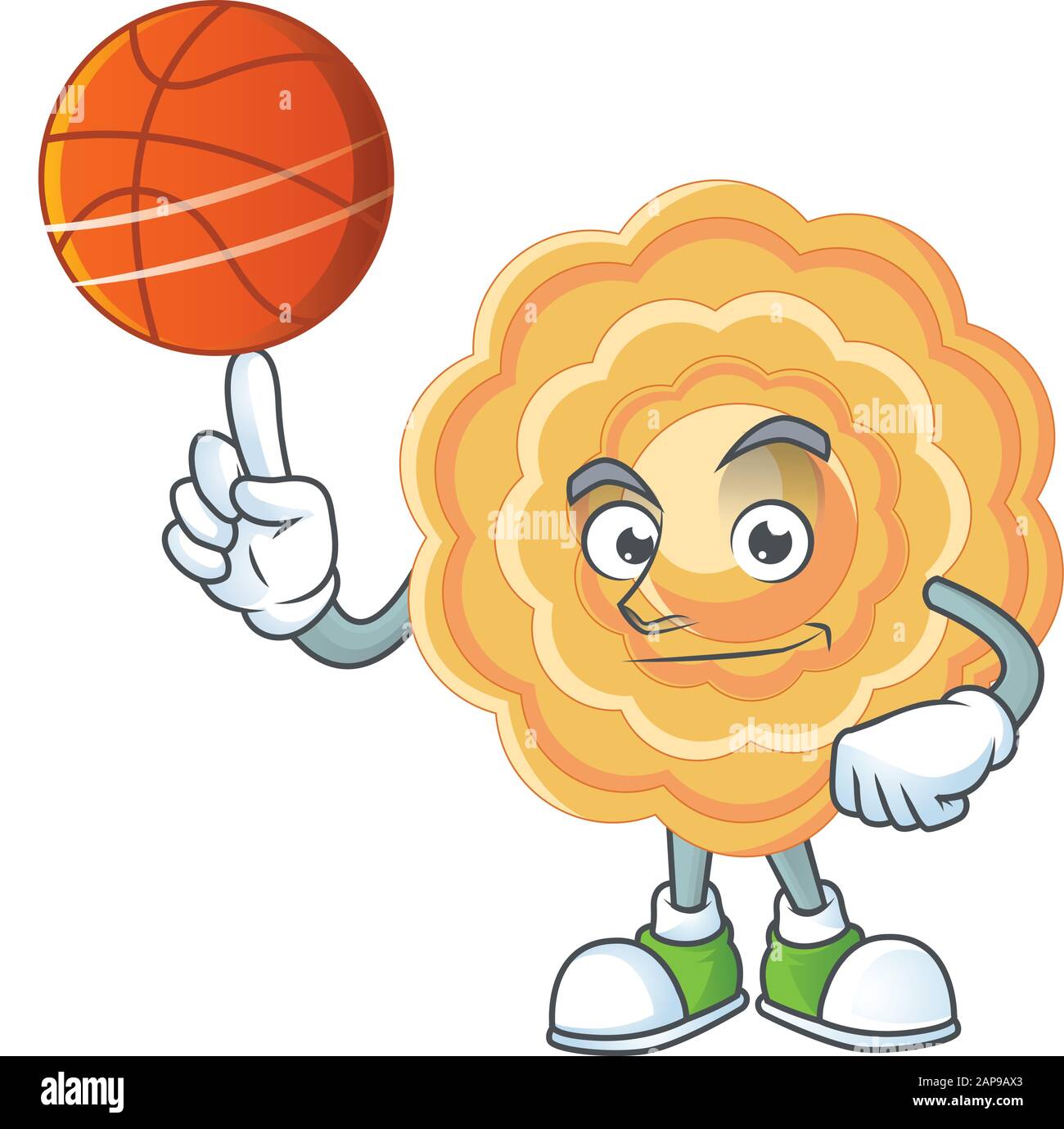 a Healthy chinese mooncake cartoon character playing basketball Stock ...