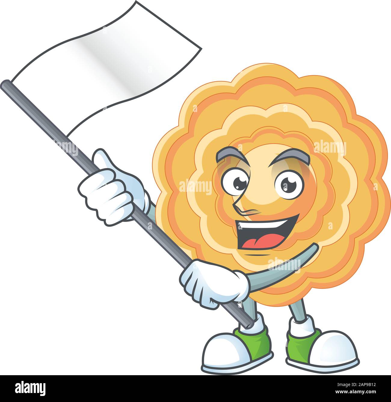 Funny chinese mooncake cartoon character style holding a standing flag ...