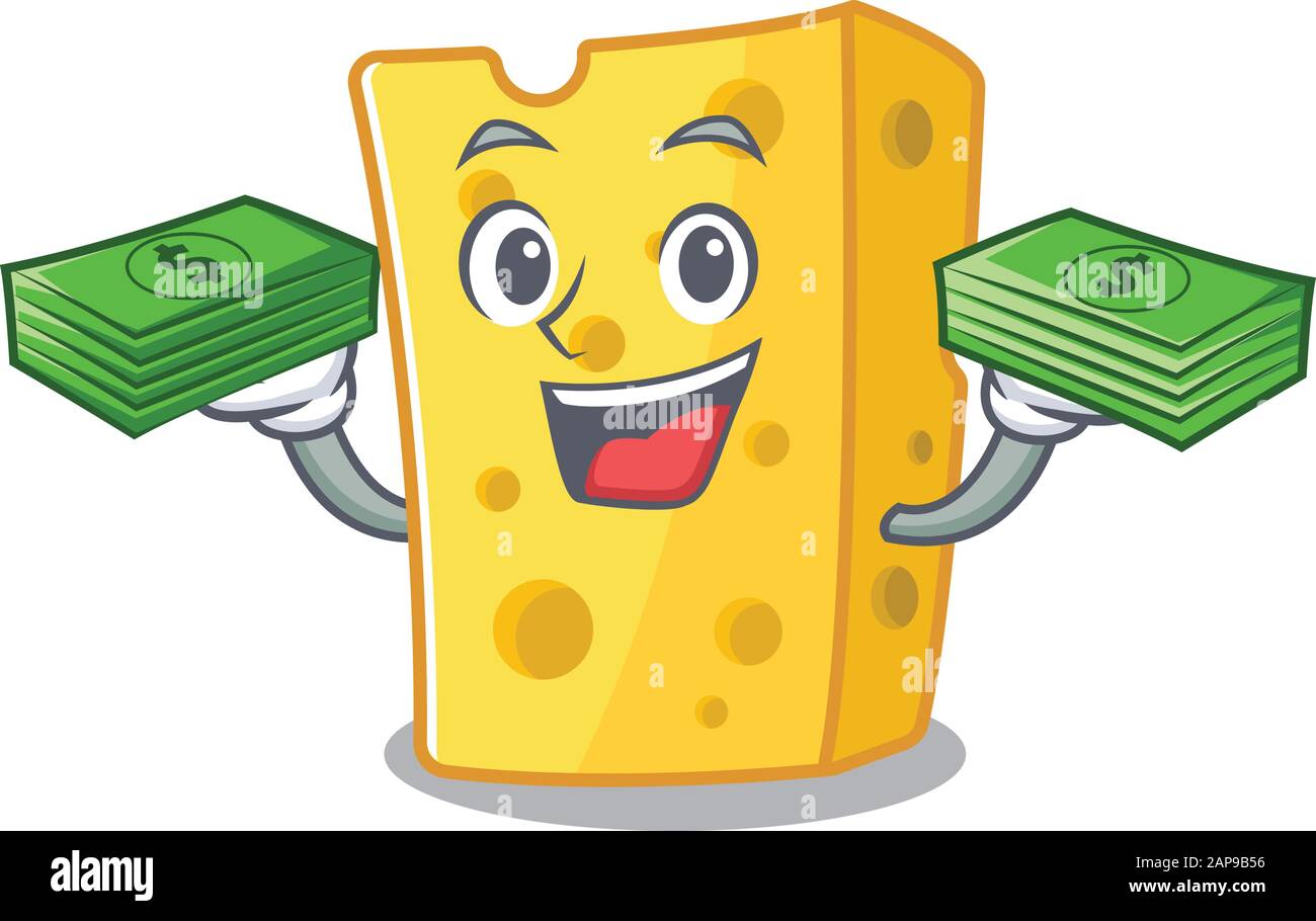 happy rich emmental cheese character with money on hands Stock Vector ...