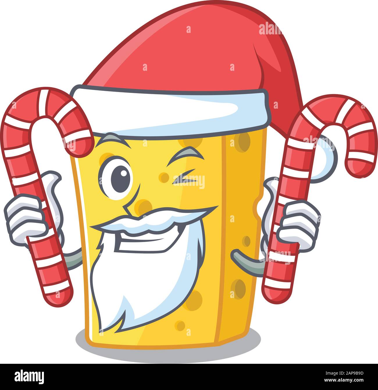 Emmental cheese Cartoon character in Santa costume with candy Stock ...