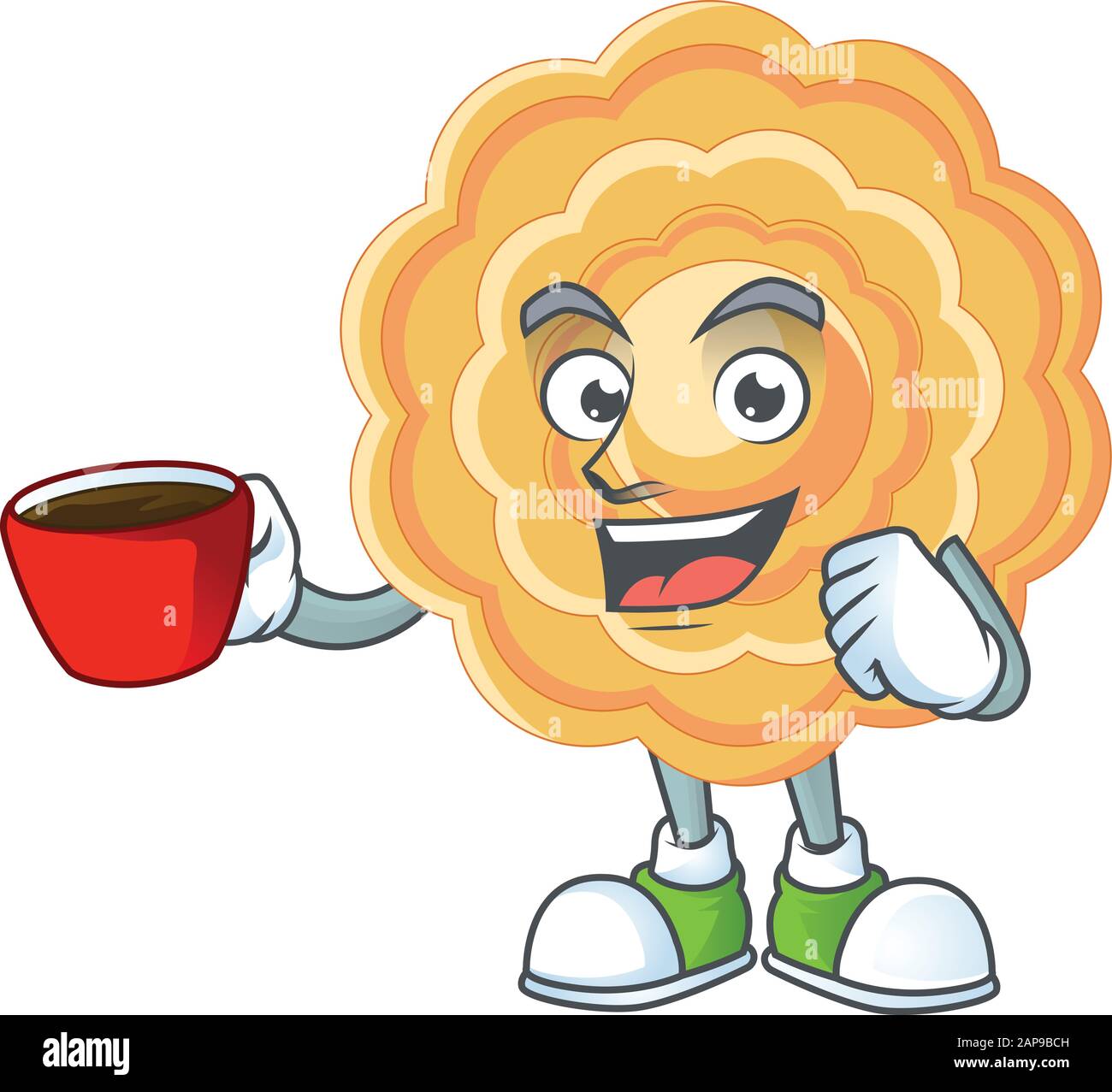 cartoon character of chinese mooncake with a cup of coffee Stock Vector ...