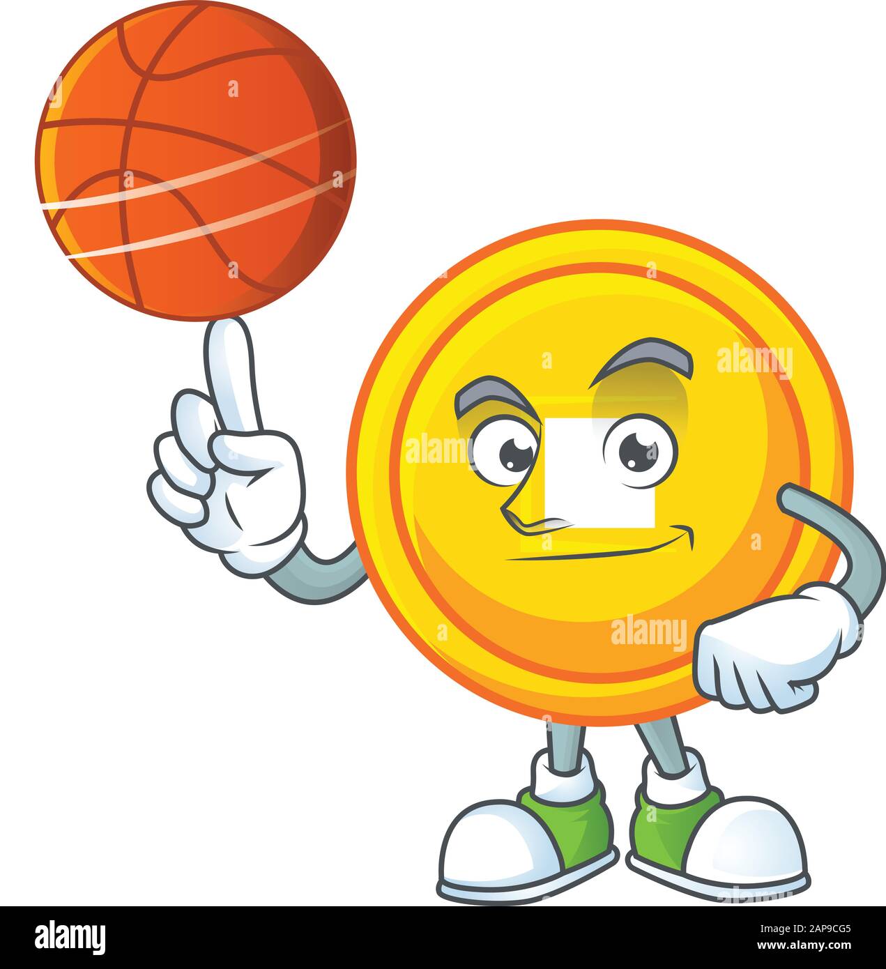 a Healthy chinese gold coin cartoon character playing basketball Stock ...