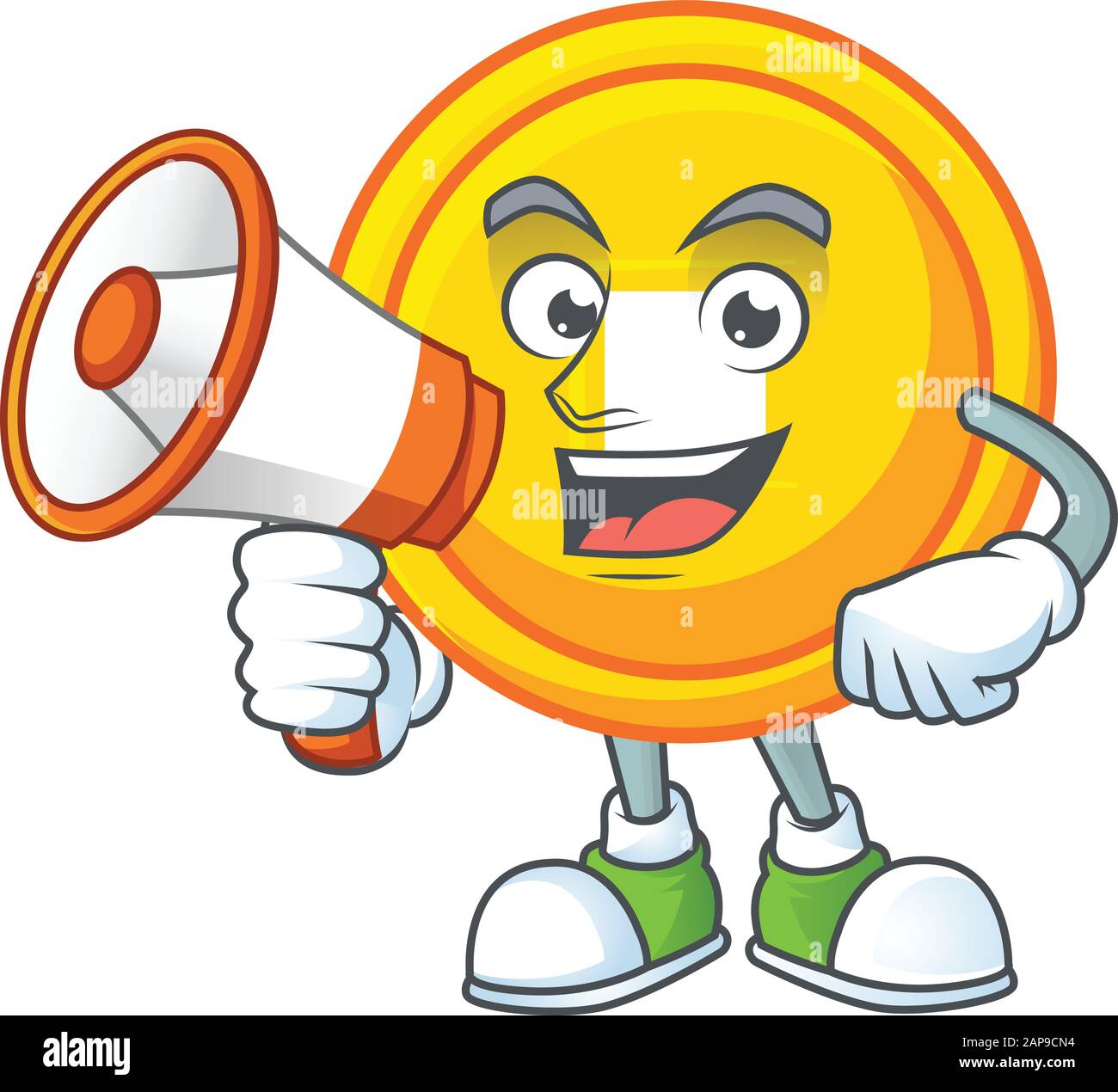 Cool cartoon character of chinese gold coin holding a megaphone Stock ...