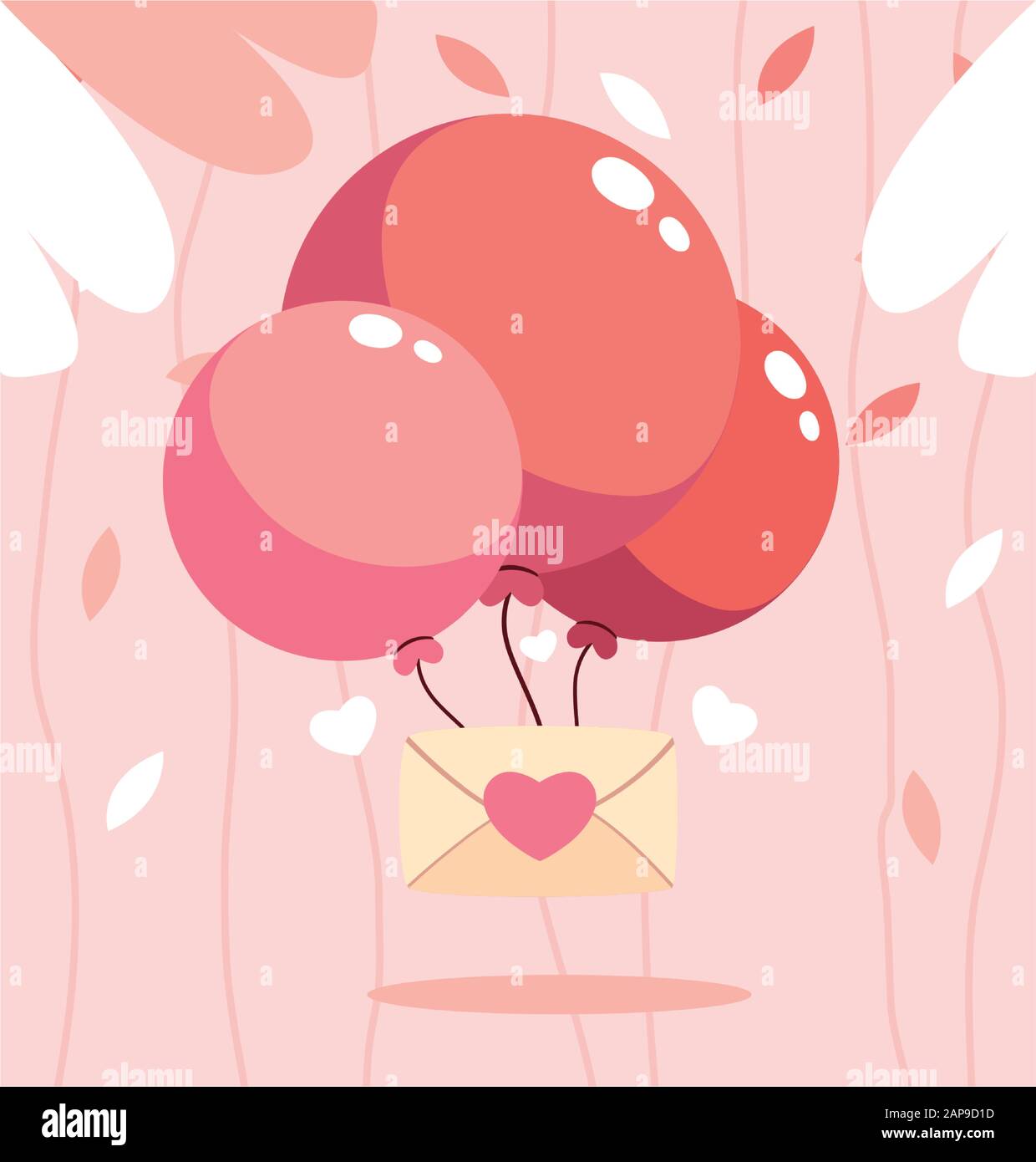 envelope with helium balloons , valentines day card vector illustration ...