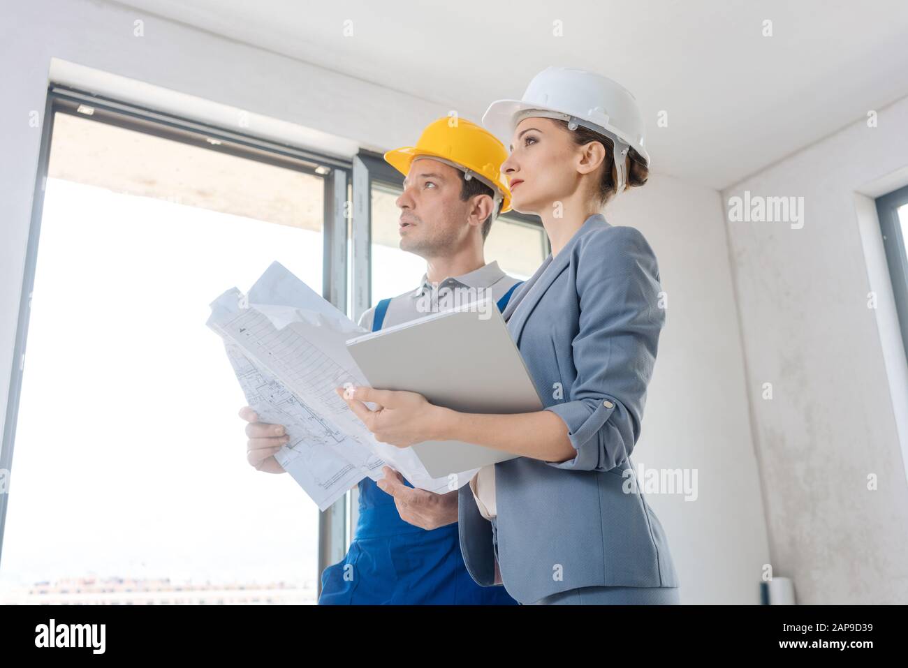 Project owner and construction worker during acceptance Stock Photo - Alamy