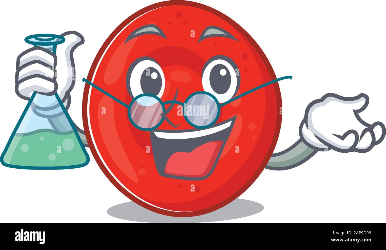 Smart Professor erythrocyte cell cartoon character with glass tube ...
