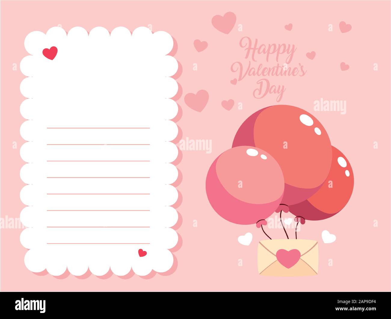 envelope with helium balloons , valentines day card vector illustration ...