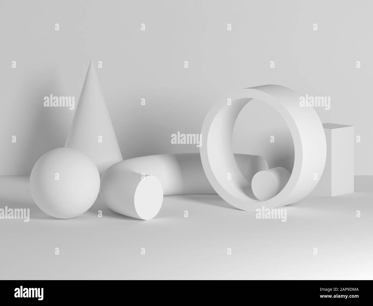 Abstract classic still life installation with white geometric ...