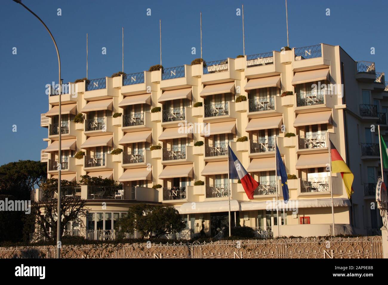large luxury hotel seen from the main facade for rich and important ...