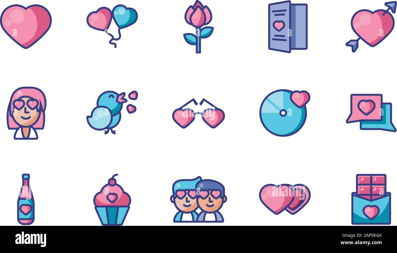 Icon set design of Love valentines day wedding passion romantic ...