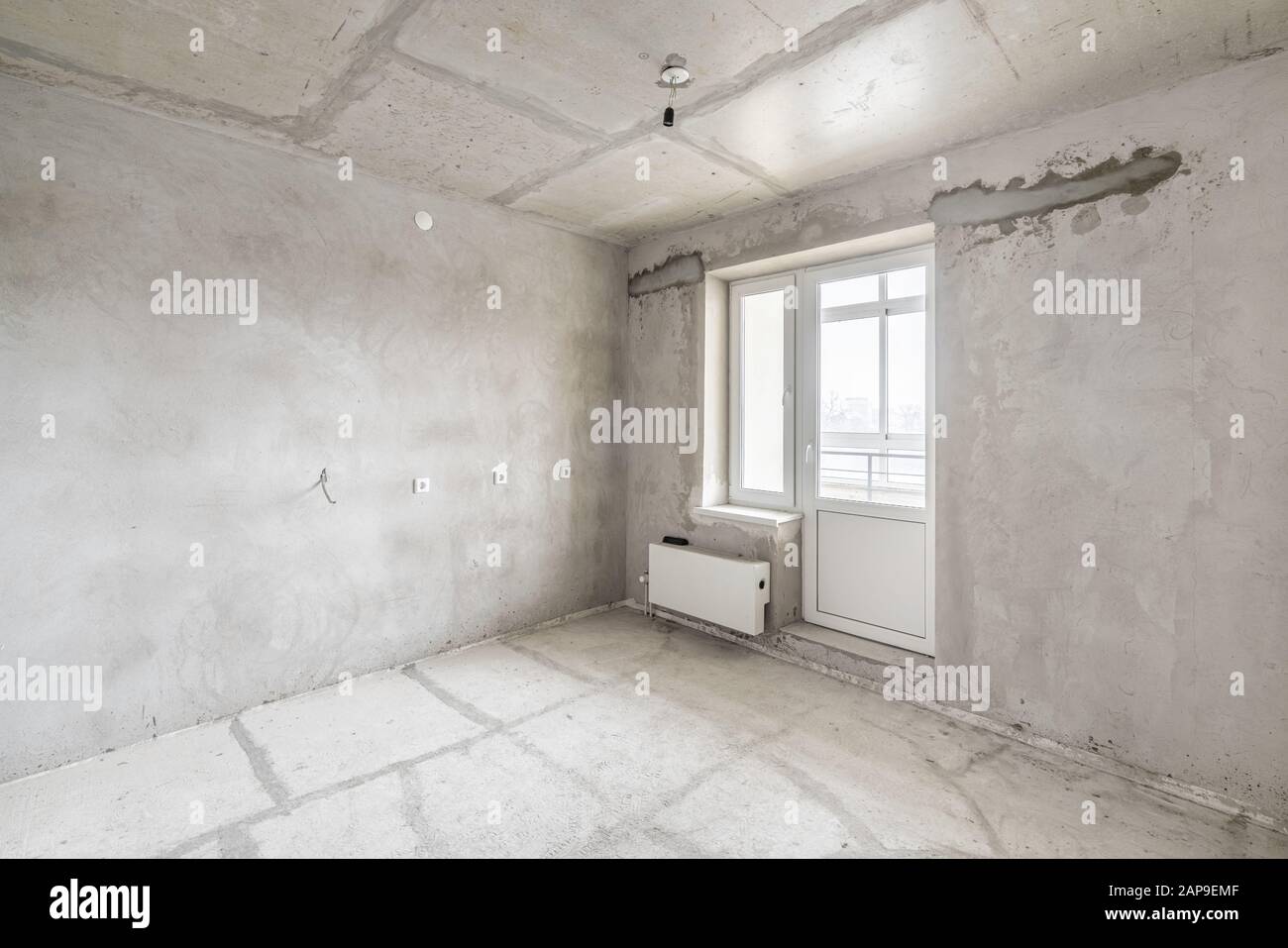 Kitchen. Empty interior for design, gray concrete wall. Empty room ...
