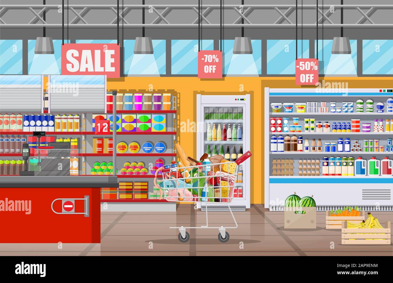 Cashier supermarket dairy Stock Vector Images - Alamy