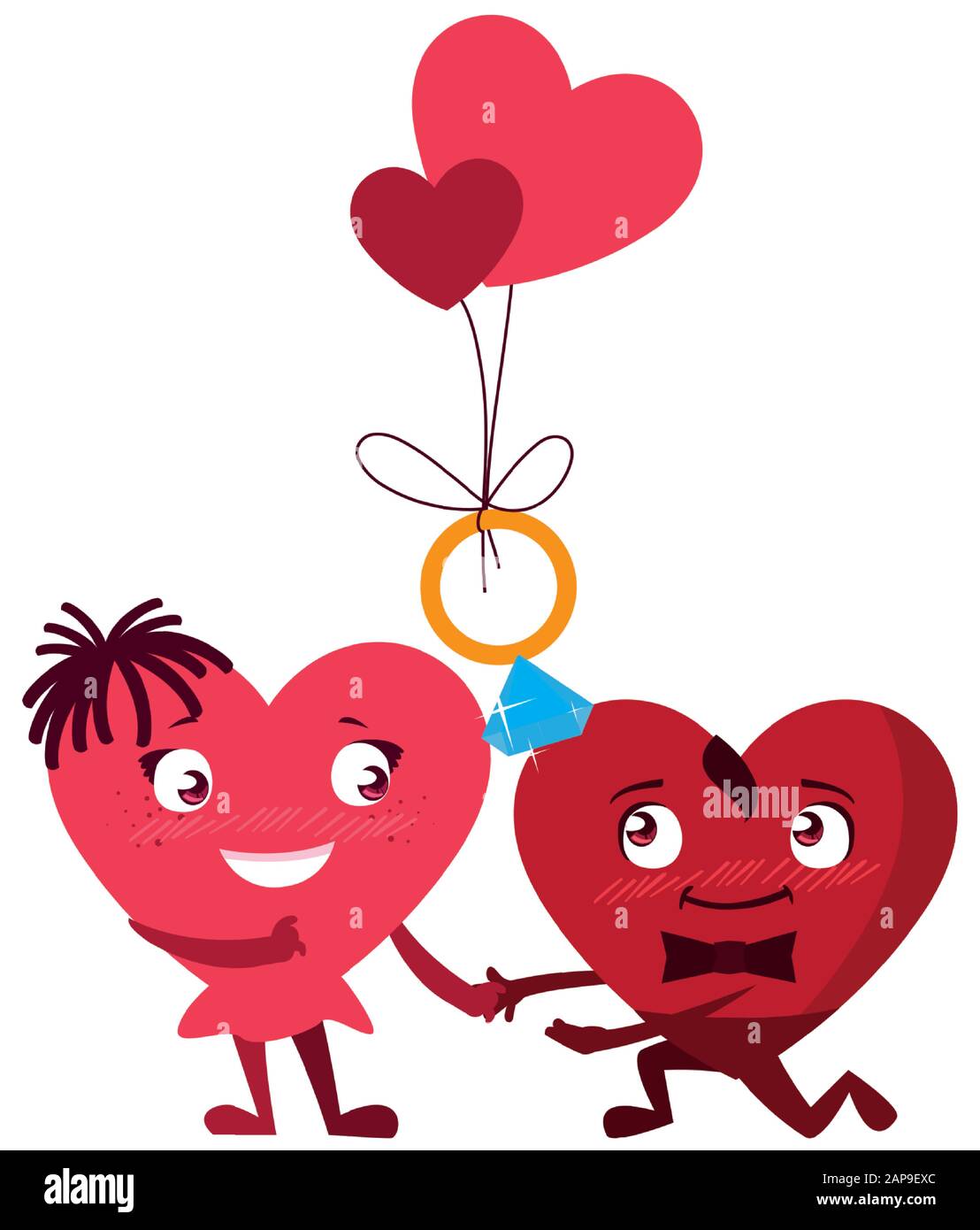 engagement ring hanging hearts, valentines day vector illustration ...