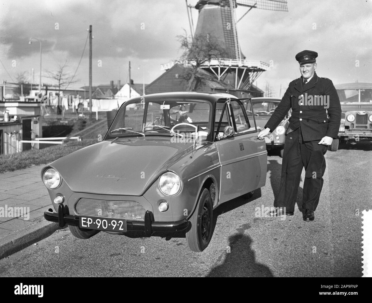 DAF cars for postmen in the Noordoostpolder. Postman with his new car ...