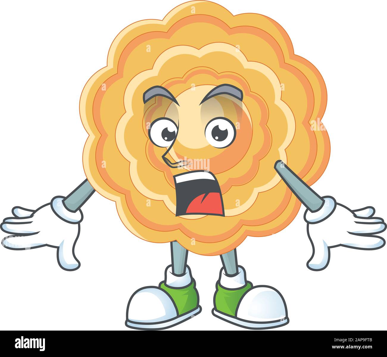 Chinese mooncake cartoon character design on a surprised gesture Stock ...