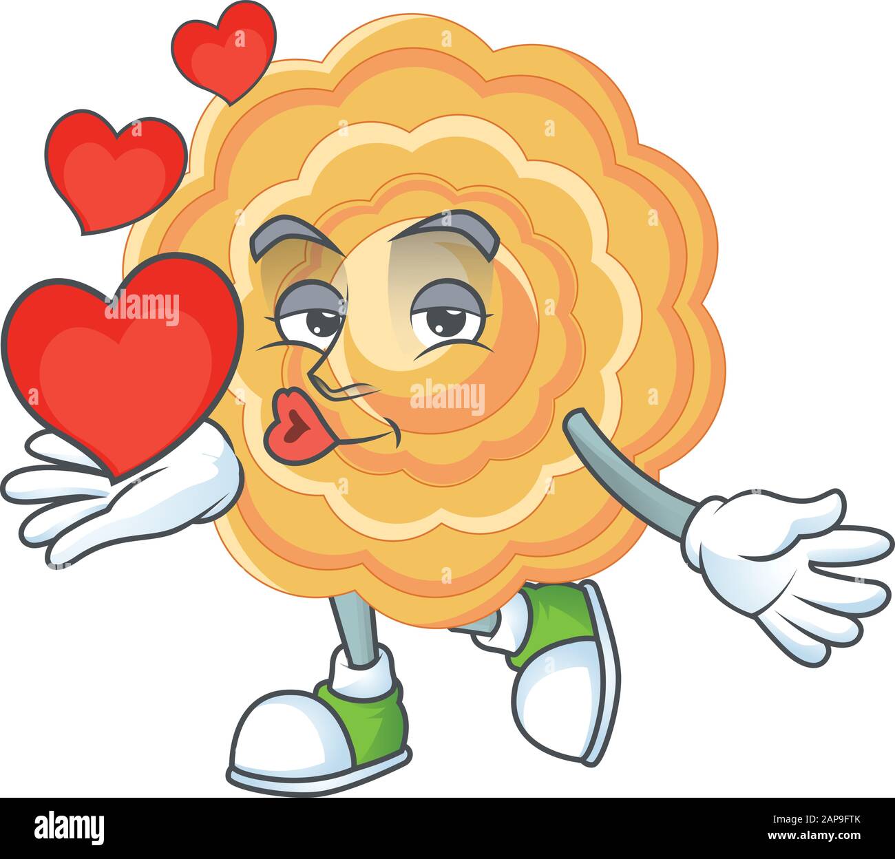 Funny Face chinese mooncake cartoon character holding a heart Stock ...
