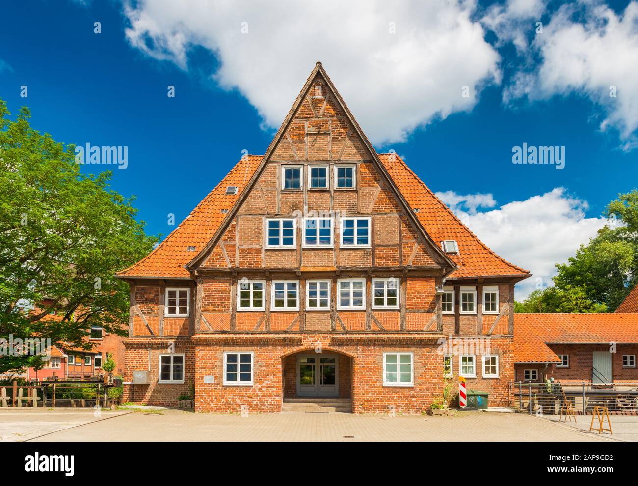 Luneburg - July 2018, Germany: Old brick half-timbered house in the ...