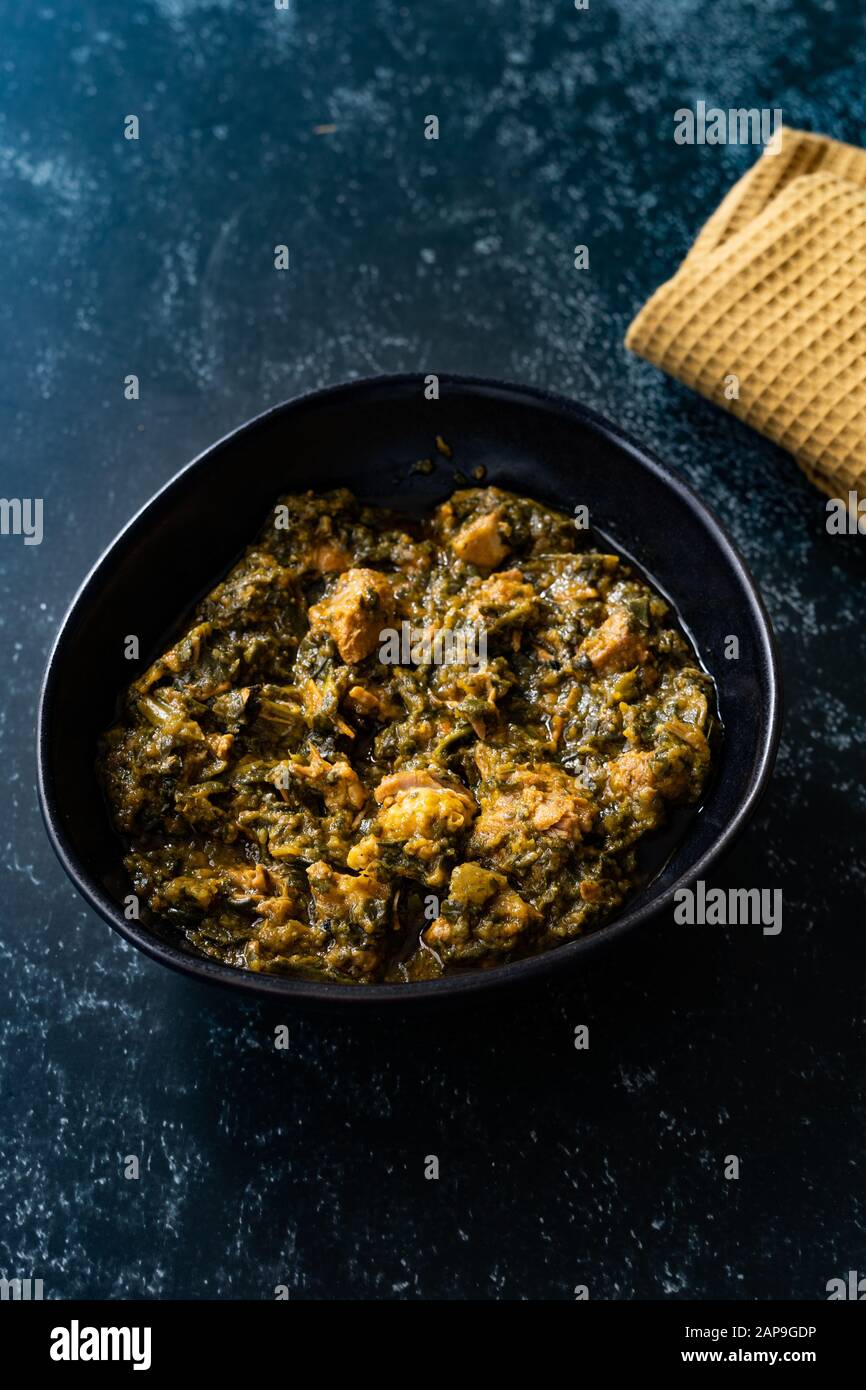 Indian Dish Spinach Lamb Palak with Chappati Flat Bread. Traditional ...