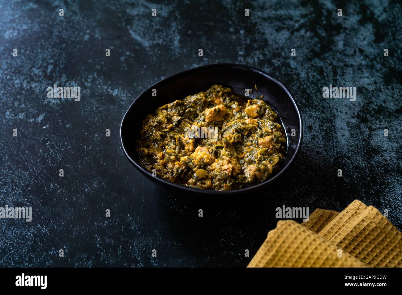 Indian Dish Spinach Lamb Palak with Chappati Flat Bread. Traditional ...