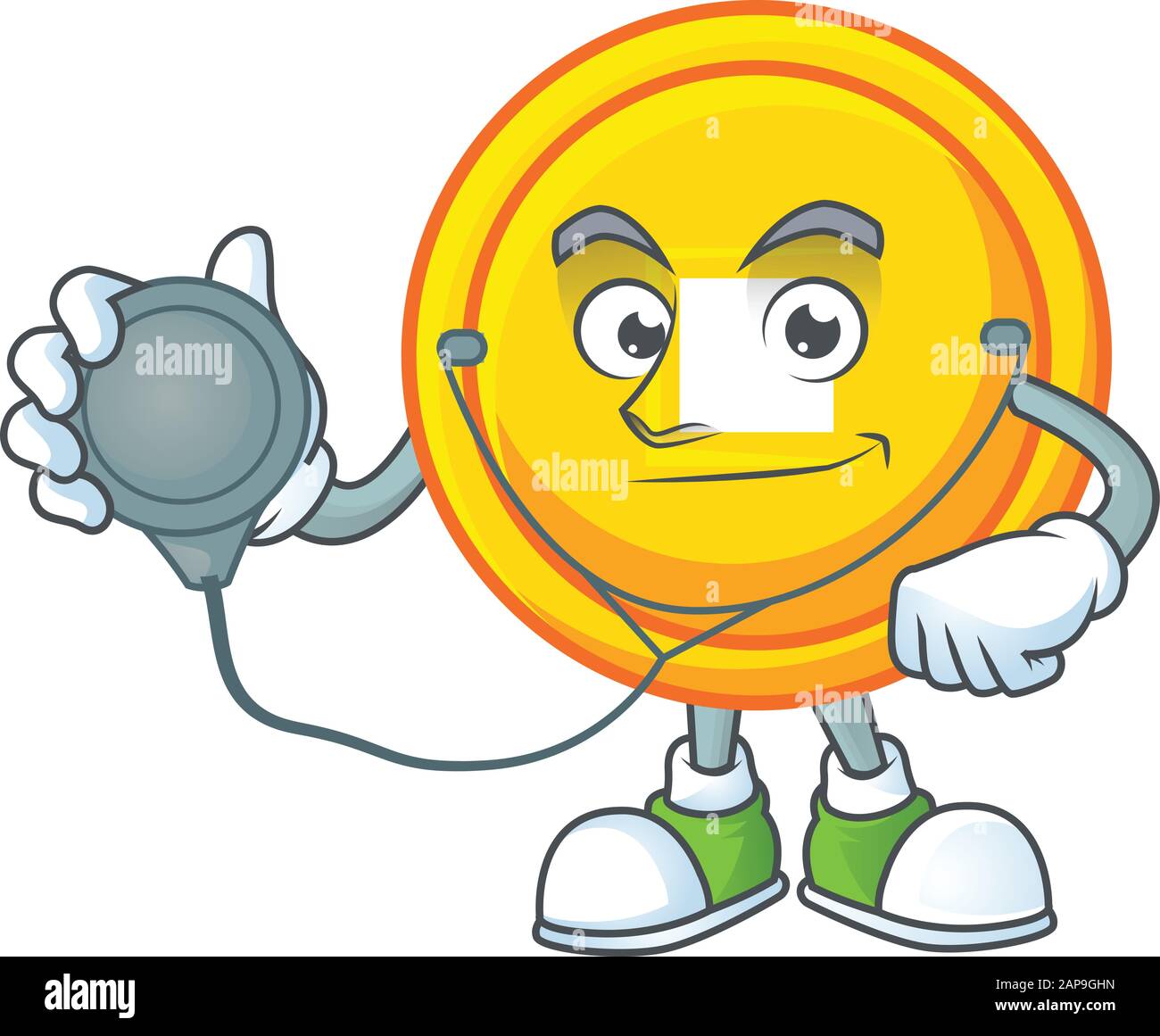 Chinese gold coin cartoon character style in a Doctor costume with ...
