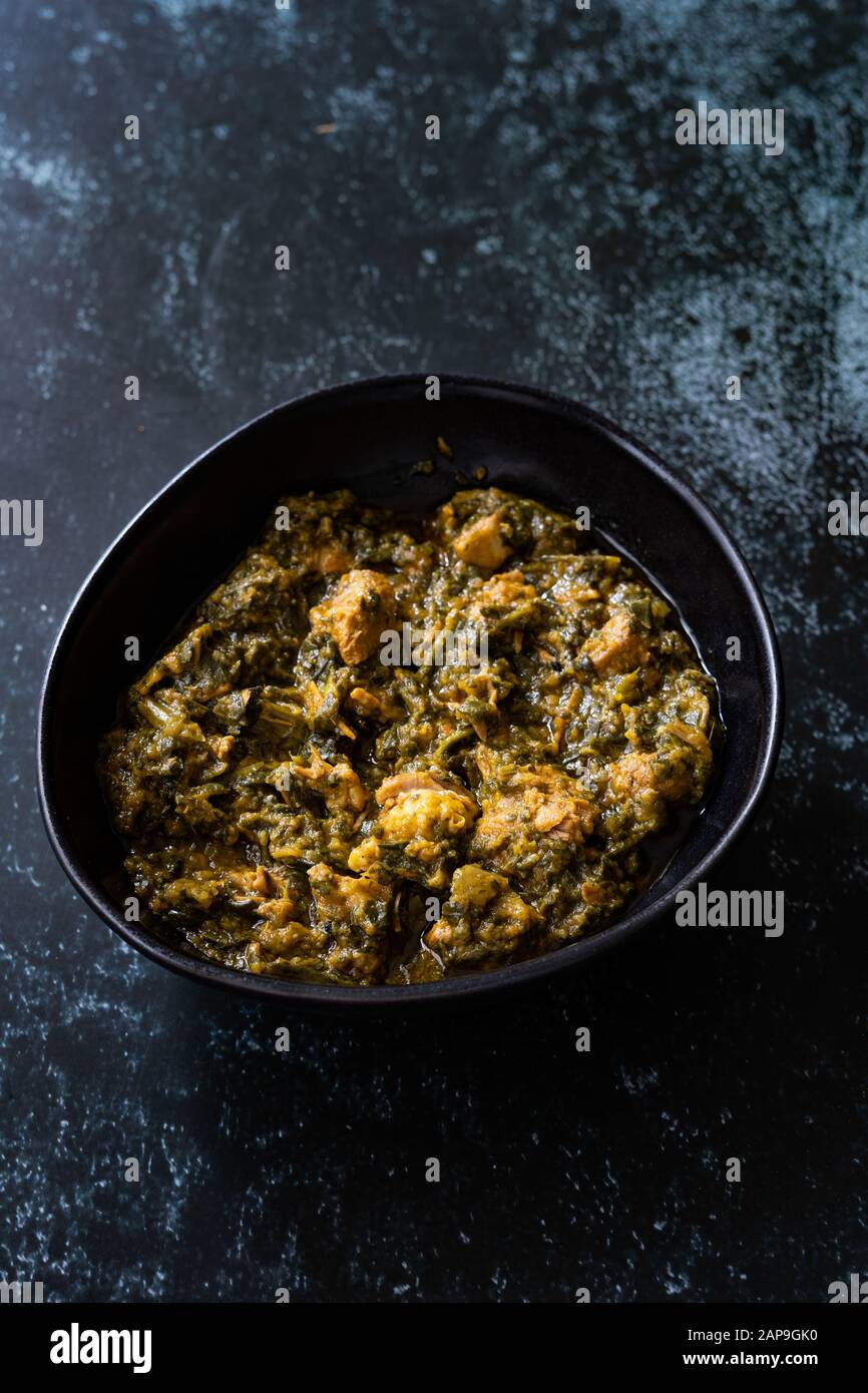 Indian Dish Spinach Lamb Palak with Chappati Flat Bread. Traditional ...