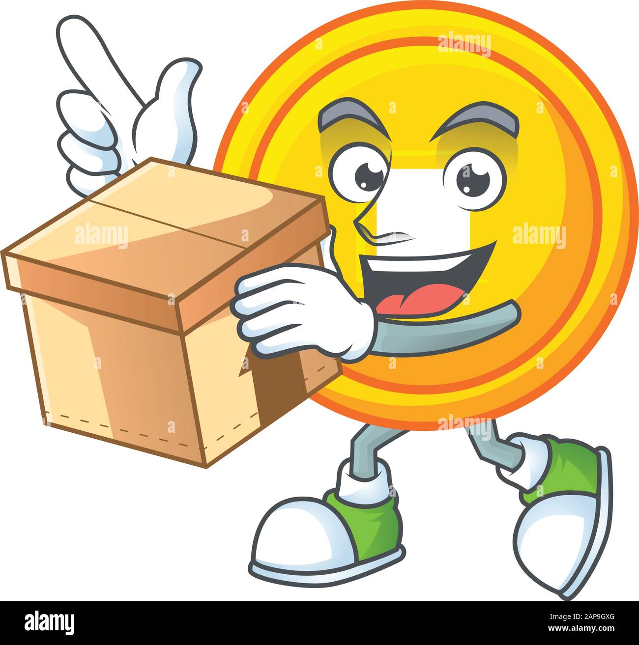 Cute chinese gold coin cartoon character having a box Stock Vector ...