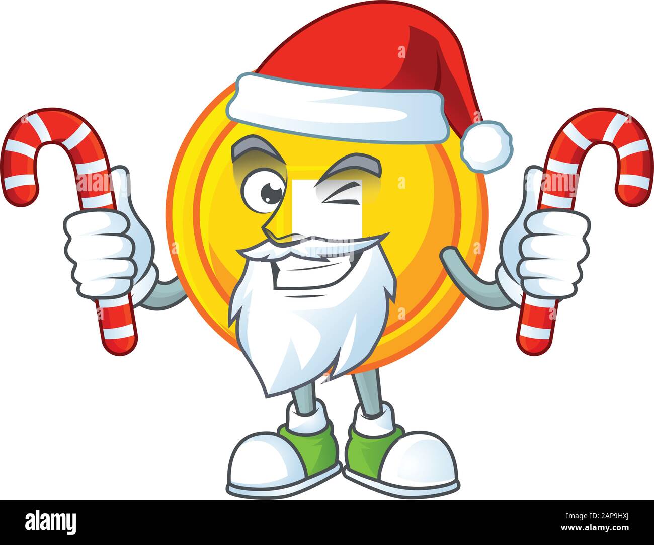 Chinese gold coin Cartoon character in Santa costume with candy Stock ...