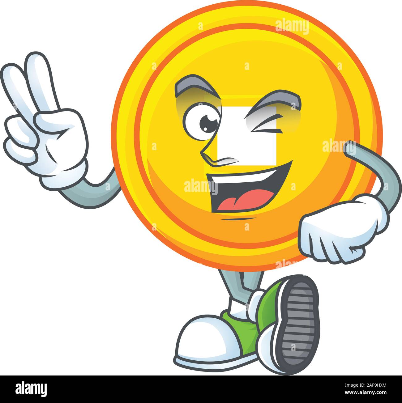 cartoon mascot design of chinese gold coin with two fingers Stock ...