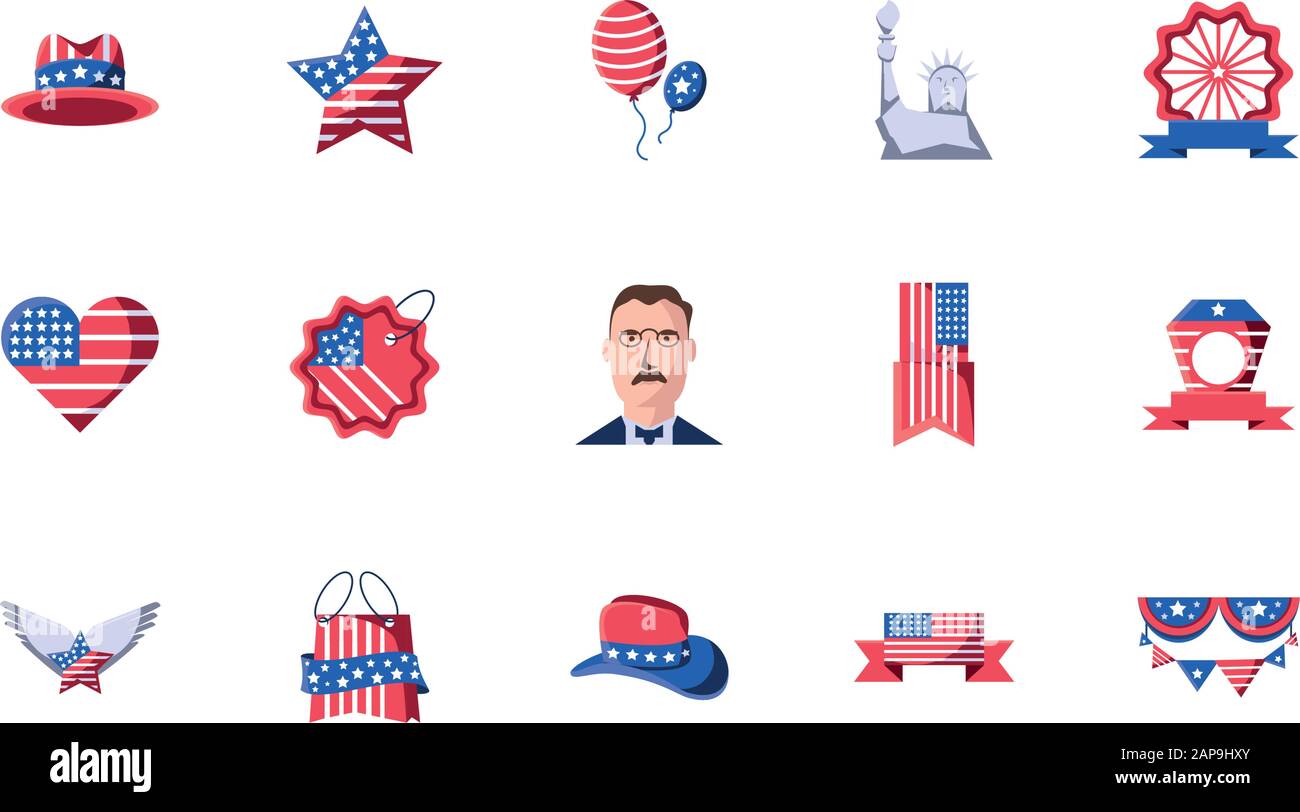 Usa icon set design, United states america independence nation us ...
