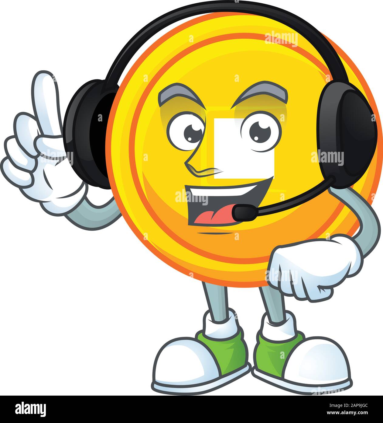 Smiley chinese gold coin cartoon character design wearing headphone ...