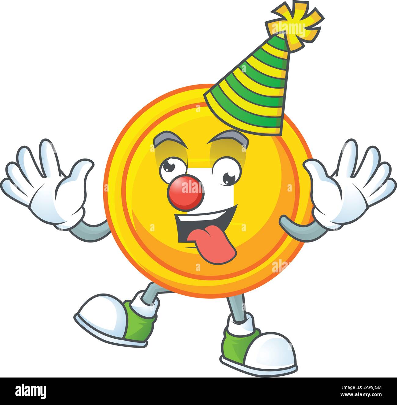 Funny Clown chinese gold coin cartoon character mascot design Stock ...