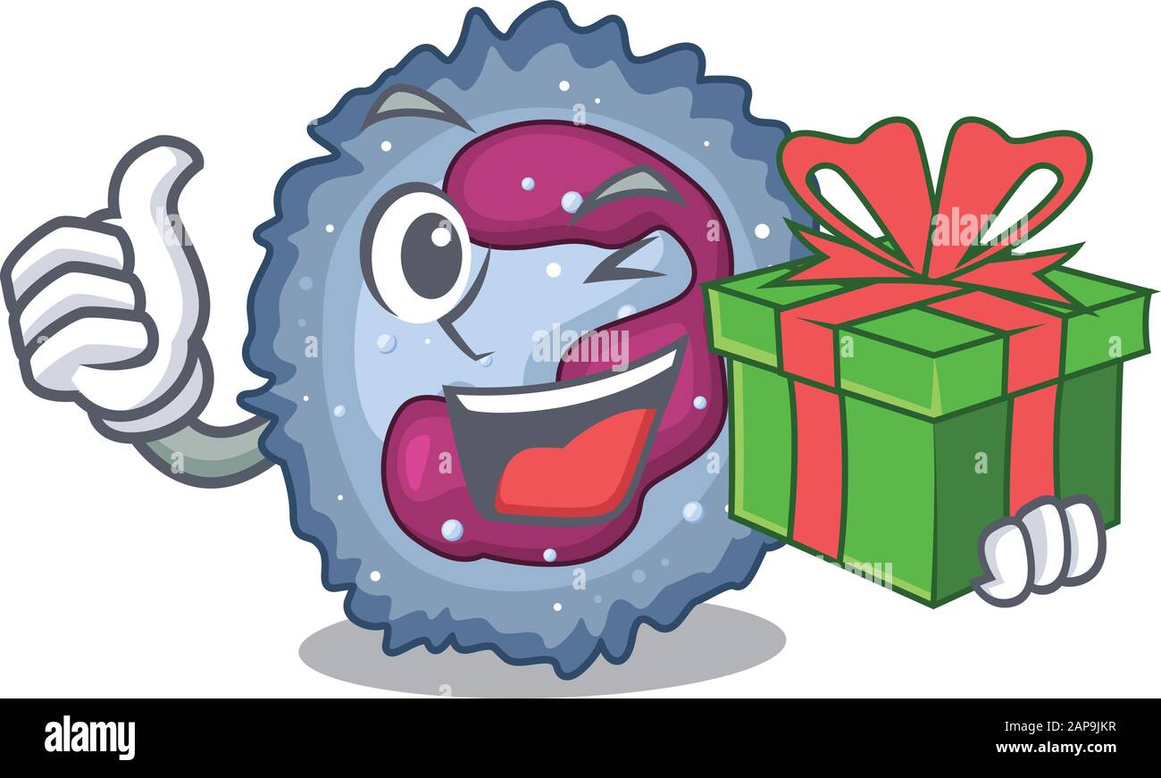Smiley neutrophil cell character with gift box Stock Vector Image & Art ...