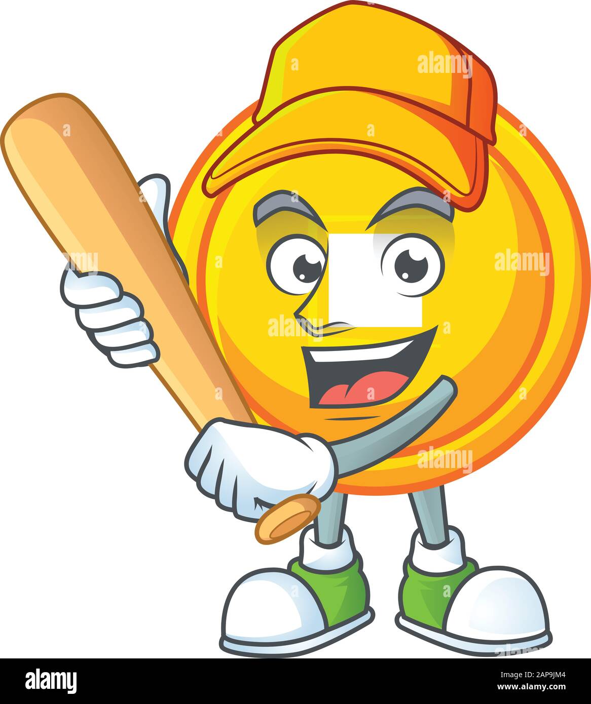 Sporty smiling chinese gold coin cartoon mascot with baseball Stock ...