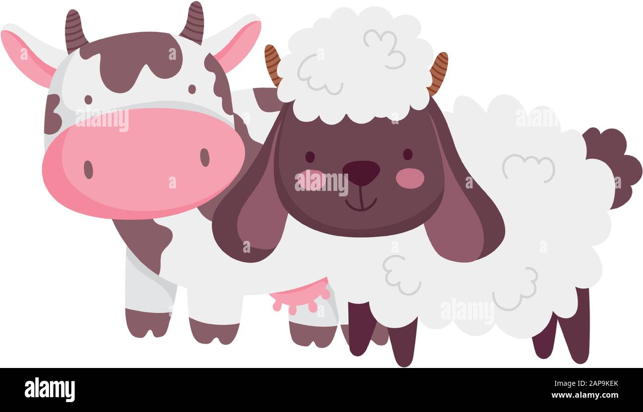 cow and sheep farm animal cartoon vector illustration Stock Vector ...