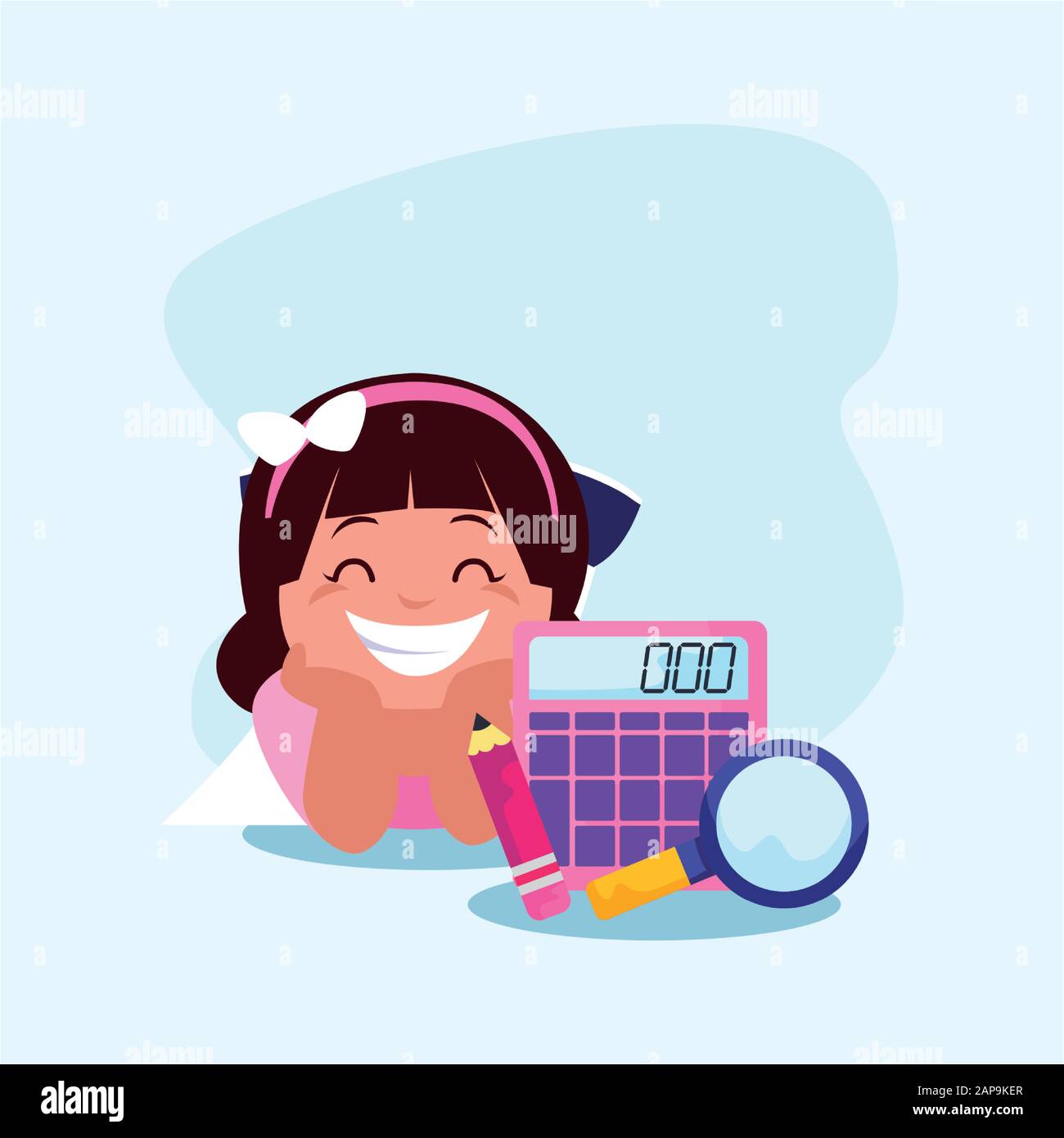 School girl kid with calculator design, Eduaction class lesson ...