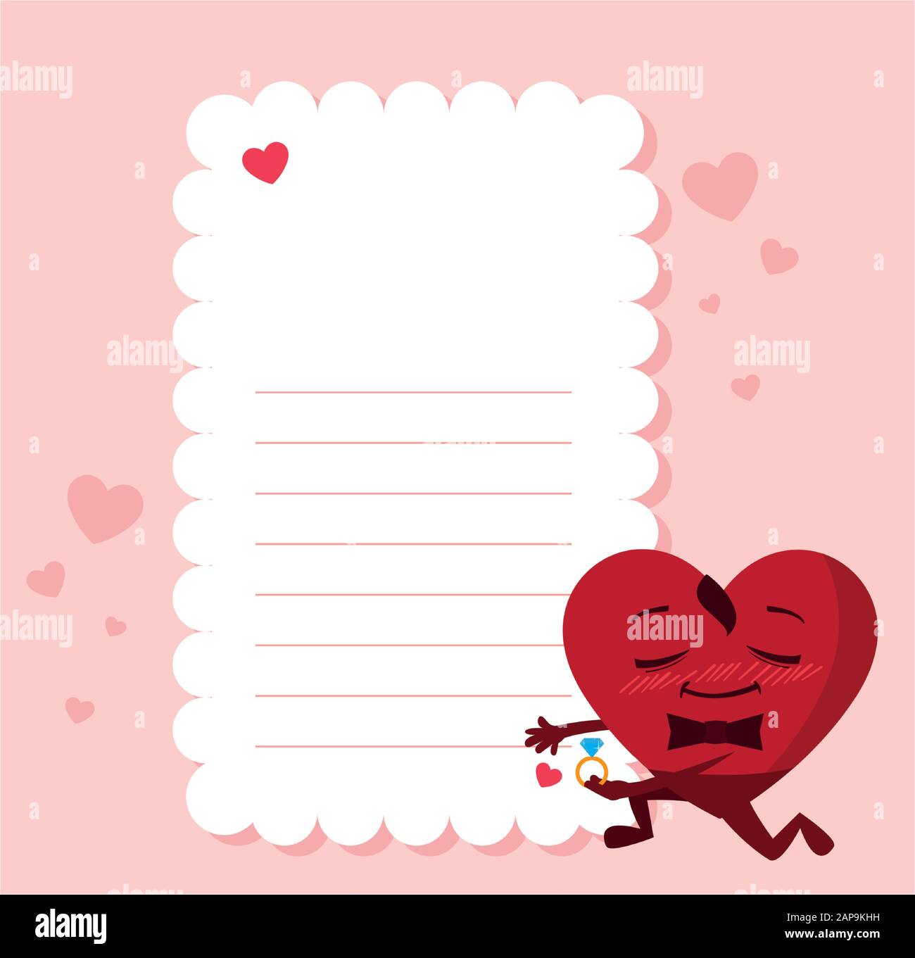 card valentines day with background sheet to write vector illustration ...