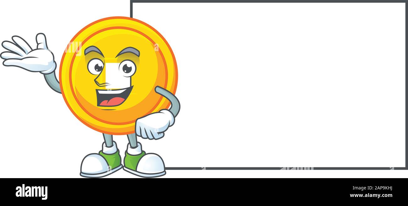 Smiley chinese gold coin with whiteboard cartoon character design Stock ...