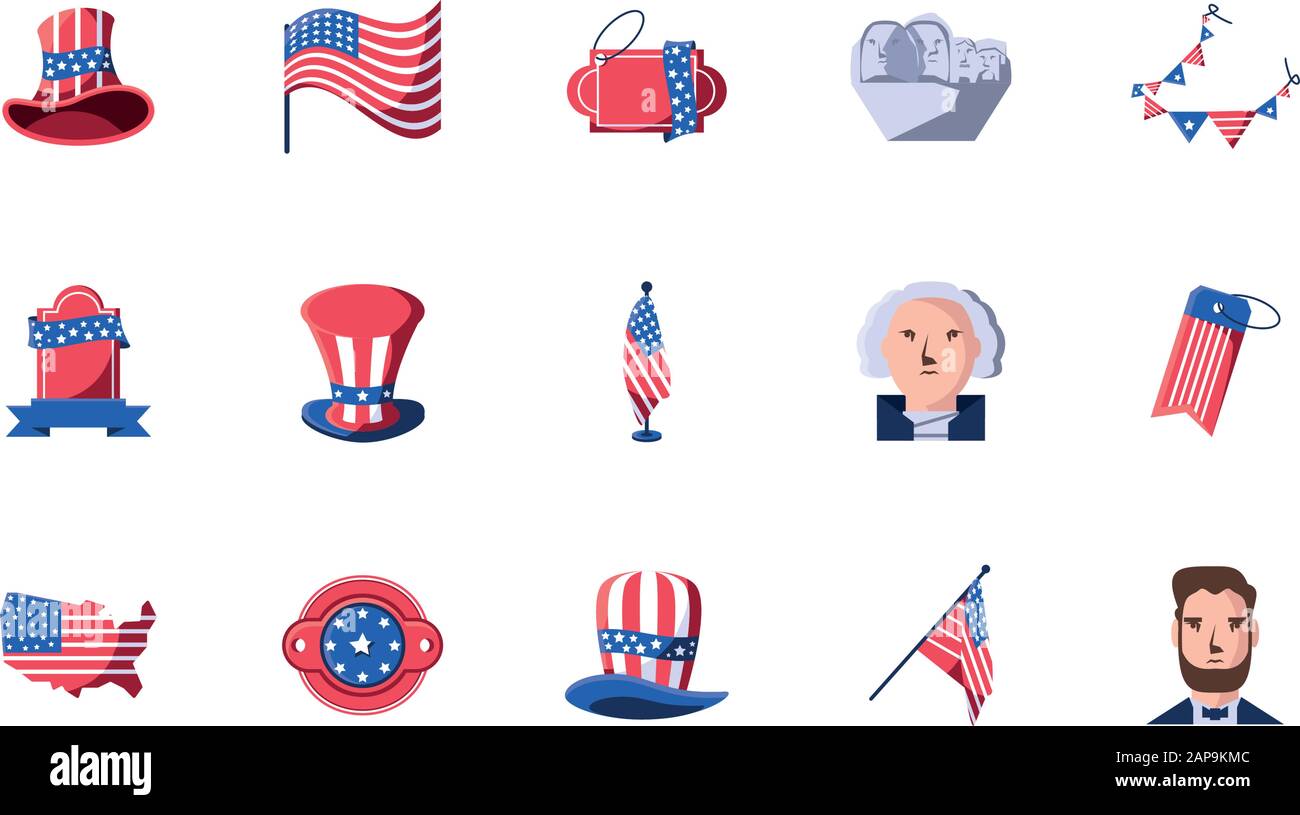 Usa icon set design, United states america independence nation us ...