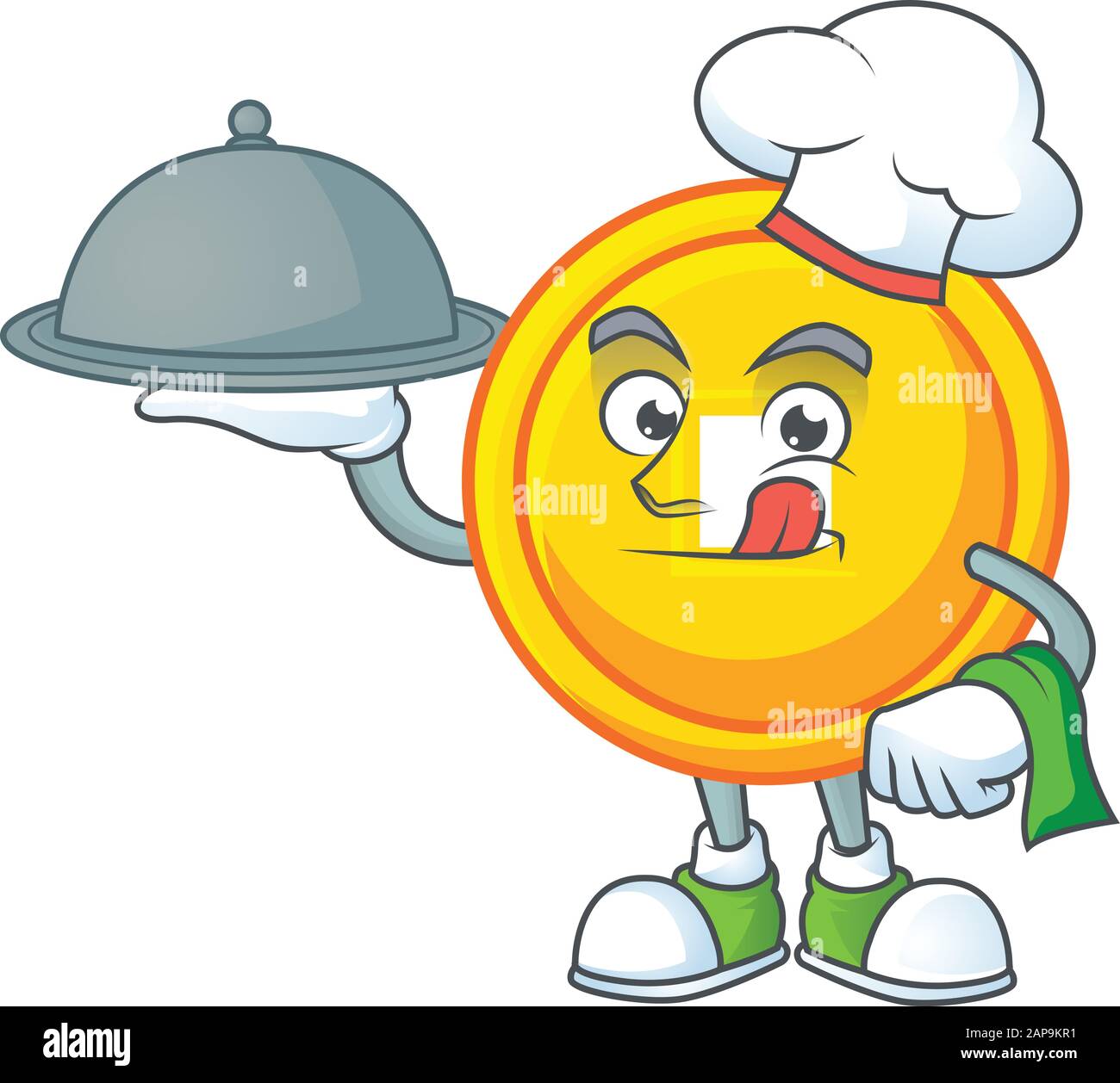 cartoon design of chinese gold coin as a Chef having food on tray Stock ...
