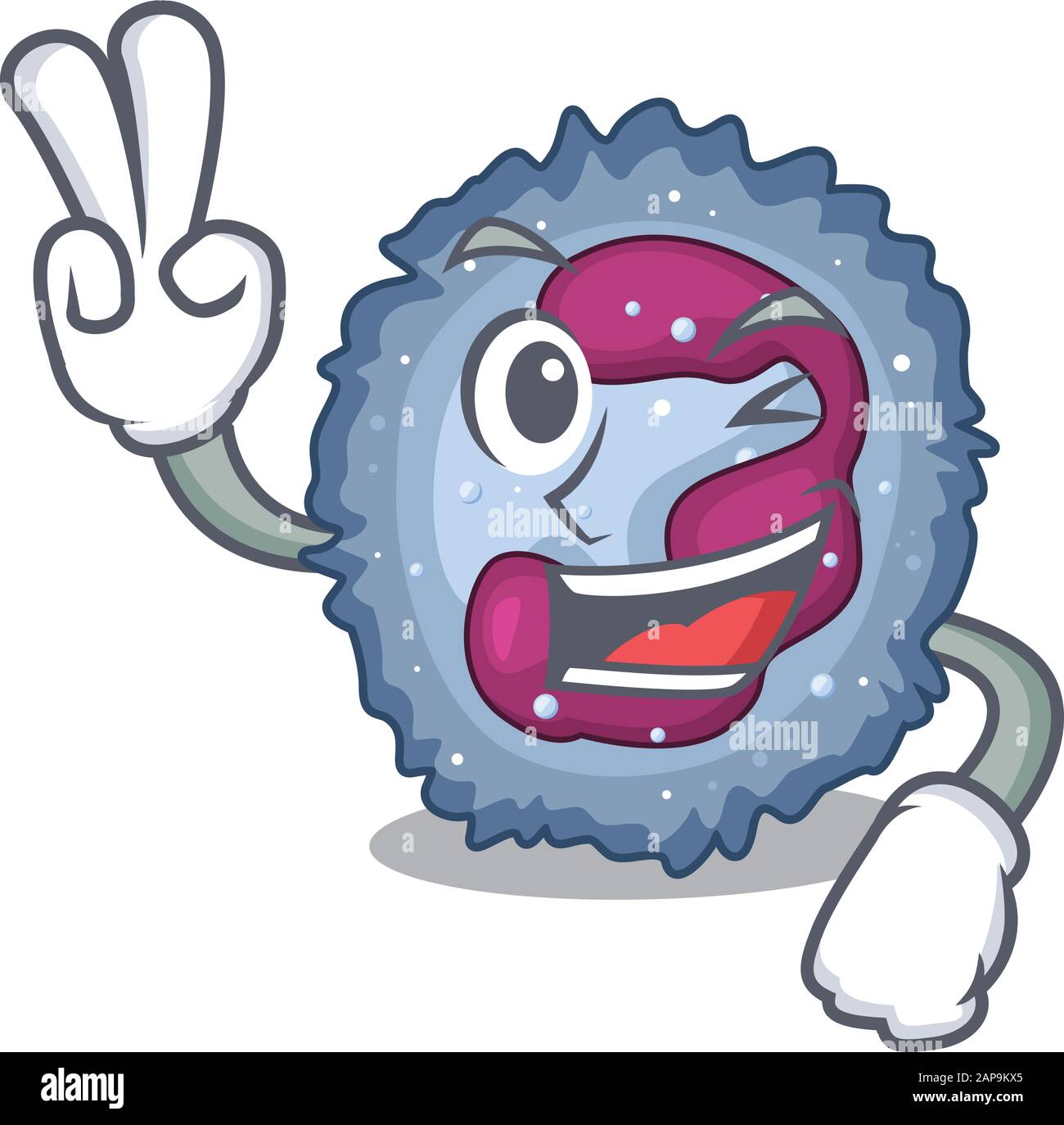 Smiley mascot of neutrophil cell cartoon Character with two fingers ...