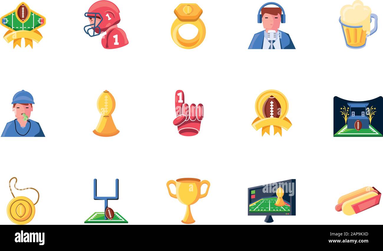 Icon set design, American football super bowl sport hobby competition ...